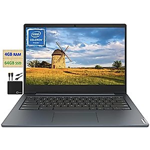 2022 Newest Lenovo Chromebook 14" Laptop Computer Business Student, Intel Celeron N4020 Dual-Core Processor,up to 2.80 GHz, 4GB RAM, 64GB eMMC,WiFi, Webcam, 10 Hours Battery, Chrome OS, +MarxsolCables