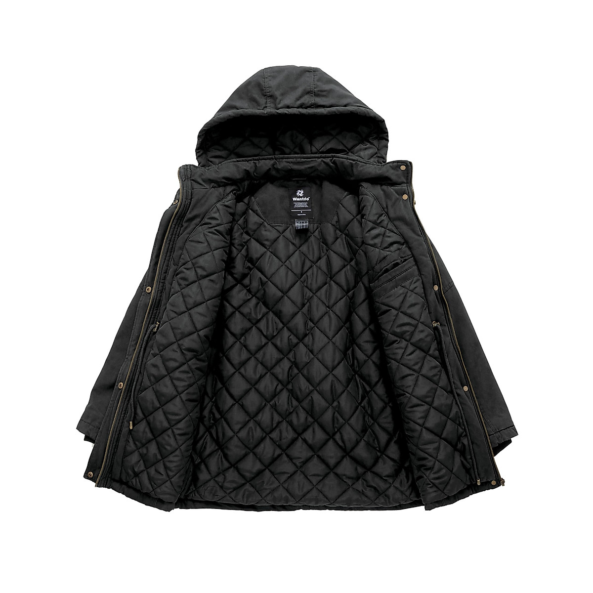 wantdo Women's Winter Military Jacket Outdoor Coat with Removable Hood Black L