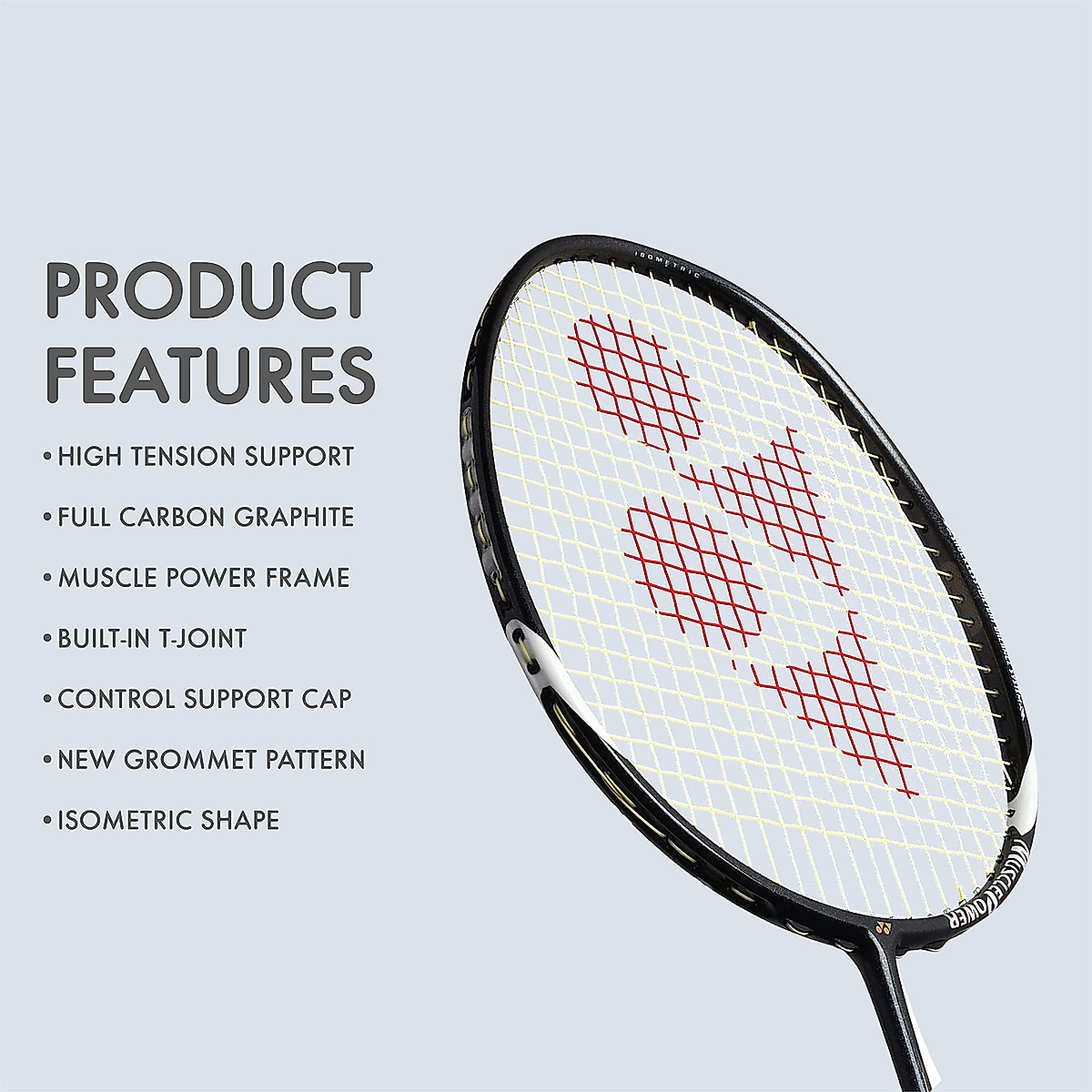 YONEX Muscle Power 29 Carbon Graphite Strung Badminton Racket with Full Racket Cover (Black/White) | for Intermediate Players | 85 Grams | Maximum String Tension - 30lbs