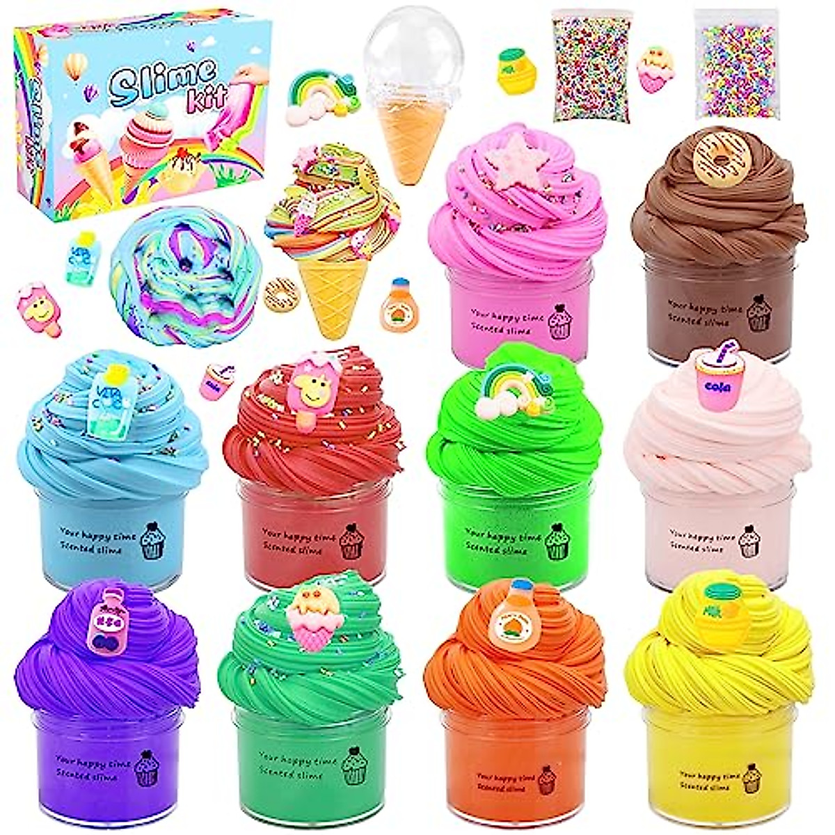 10 Pack Butter Slime Kit for Girls, Putty for Kids, Scented Cloud Slime, Dope Slimes Pack, Cute Water Slime, Peachybbies Slime, Ice Cream Slime, Surprise Silme Toys for Girls and Boys 10-12