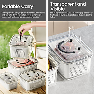 EsOfficce 4 PCS Vegetable Fruit Storage Containers for Fridge, Takeout Food Storage Containers with Removable Colander, Dishwasher Safe Produce Saver Container, Keep Fruit Vegetable Fresh Longer