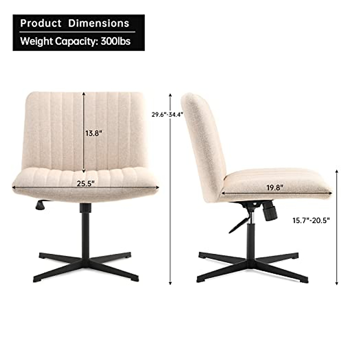 LEAGOO Fabric Padded Armless Home Office Desk Chair, 120° Rocking Mid Back Ergonomic Chair Computer Task Chair, Swivel Vanity Chair with No Wheels (Mixed Color)