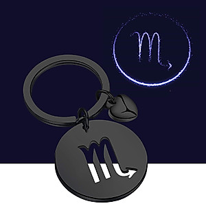 FAADBUK Zodiac Sign Keychain CZ Horoscope Gift Zodiac 12 Constellation Pendant Keyring Birthday Friendship Astrology Gift (Scorpio K-Bl)