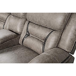 Roundhill Furniture Elkton Manual Motion Reclining Sofa and Loveseat with Storage Console, Taupe