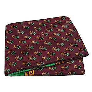 Peegli Indian Crepe Silk Brown Saree Women's Vintage Floral Sari 5 Yards DIY Fabric