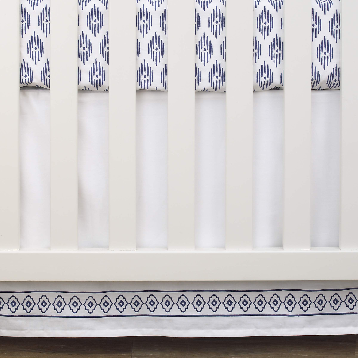 NoJo Indigo Hues Blue and White Elephant 4 Piece Nursery Crib Bedding Set - Comforter, 100% Cotton Fitted Crib Sheet, Dust Ruffle, Super Soft Baby Blanket