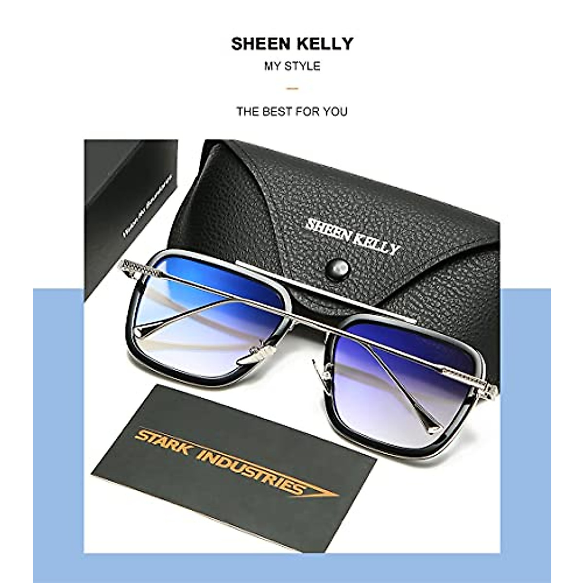 SHEEN KELLY Trendy Square Pilot Sunglasses Men Women Vintage Rectangular Metal Frame Shades Eye Glasses