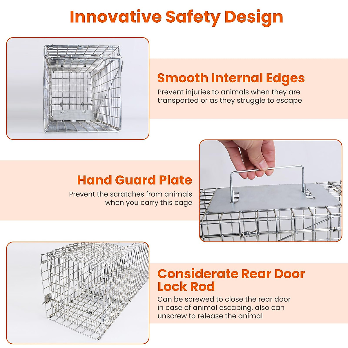 Moclever Live Animal Cage Trap Humane Cat Trap Cage Catch Release Live Animal Rodent Cage Collapsible Galvanized Wire for Rabbits, Stray Cat, Raccoon, Groundhogs, Mole,Gopher,Opossum-30.5X11.81X11 in