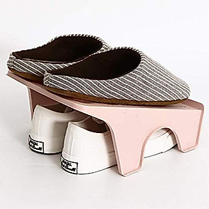 Handys Space Saving Plastic Double Shoe Slot Stacker and Organizer Rack - 4-Pack Saver Set of 4 Colors Slots for Closet Decker Multi