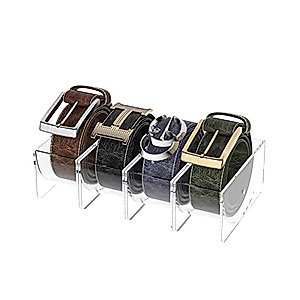 Belt Organizer, KDSKSC 4 Pack Acrylic Belt Storage Holder, Detachable Belt Container Clear Display Case for Closet and Drawer Belts Tie Bow Tie