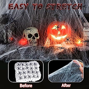 Xgunion Halloween Decorations 1200 Sqft Spider Webs Decorations Halloween Spider Web with 100 Extra Fake Spiders Super Stretchy Spider Webs for Halloween Decor Indoor and Outdoor Party Supplies