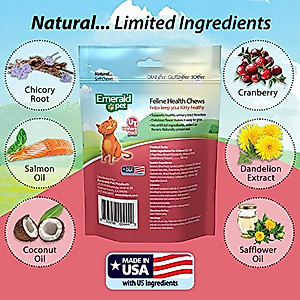 Emerald Pet Feline Health Chews UT Support — Natural Grain Free Urinary Tract Health Cat Chews — Cat Urinary Supplements with Cranberry, Chicory Root, and Dandelion Leaf Extract — Made in USA, 2.5 oz