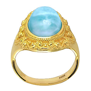 De Buman 18K Gold over Silver Natural Larimar Gemstone Ring
