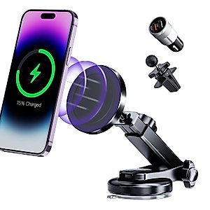 Eazpower MagSafe Car Mount Charger, Wireless Car Charger Compatible with iPhone 15/14/13/12 Pro Max, MagSafe Case, Magnetic Car Phone Holder Mount Fast Charging for Dashboard/Air Vent/Windshield
