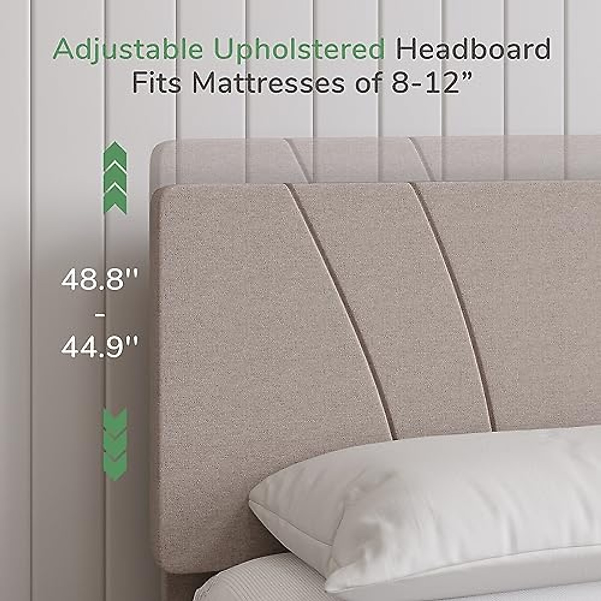 Novilla Queen Size Platform Bed Frame with Adjustable Headboard Upholstered Bed Frame Queen No Box Spring Needed, Noise Free, Easy Assembly, Beige