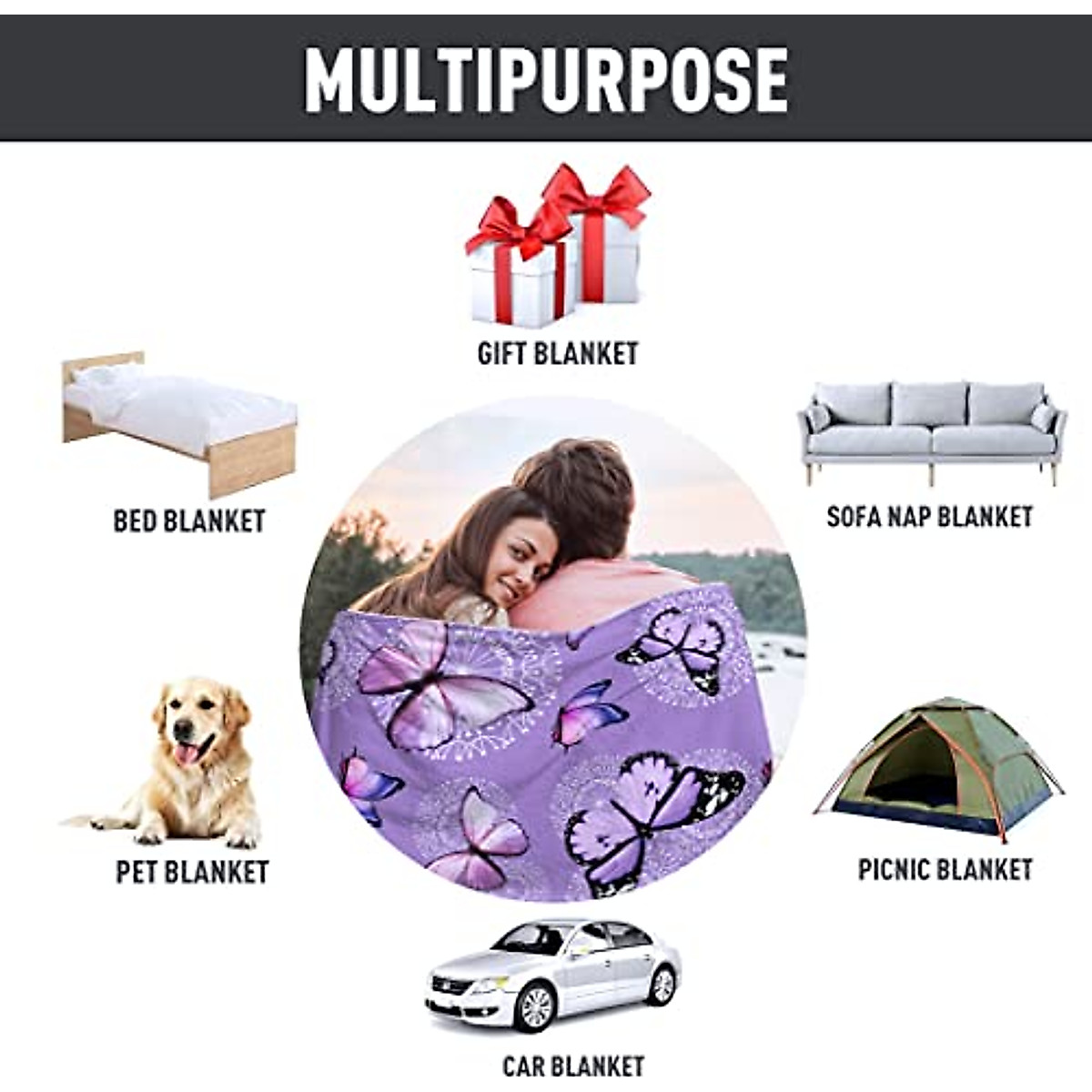 Butterfly Blanket Purple Butterflies Throw Blanket Ultra Soft Flannel Beautiful Butterfly Blanket Gifts for Adults Kids 50"x40"