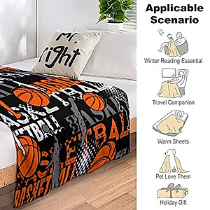 Custom Basketball Blanket Gifts, 50"*60" Flannel Sports Blanket Warm Cozy Soft for Boys Men Basketball Lovers, Throw Blanket for Sofa Couch Bed