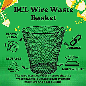 Rvikurc Wire Mesh Round Waste Basket - 9Inch, Lightweight Trash, Can Open Top Wastebasket Recycling Bins, Garbage Cans for Desk Office School Home Essential Storage Carrier (Black)
