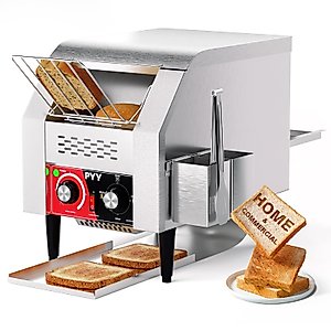 PYY Commercial Conveyor Toaster - 150 Slices/Hour Conveyor Belt Toaster, Heavy Duty Stainless Steel Commercial Toaster Oven, Electric Restaurant Commercial Toaster for Bagel, Bread, Silver, 1500W
