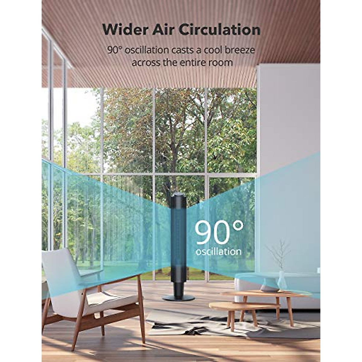 Orgtoy Tower Fan for Bedroom, 42” Oscillating Cooling Fan with Remote, Height Adjustable, 12H Timer, 5 Speeds, LED Display, Low Noise, Touchpad, Space-Saving, Quiet Stand Up Fan for Offices and Home