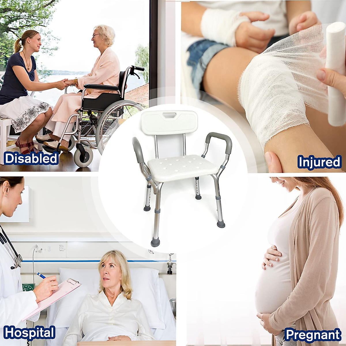 MAYCARE Heavy Duty Shower Chair Bath Seat for Inside Shower,with Padded Armrests and Back,Medical Tool Free Anti-Slip Shower Bench Bathtub Stool for Elderly, Senior, Handicap & Disabled (3102A)