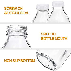 Bekith 6 Pack Liter Glass Milk Bottles with Airtight Screw Lid, 32 Oz Glass Juice Bottles, Reusable Glass Beverage Drinking Jar Juice Container for Milk, Honey, Jam (Extra 6 Lid with Silicone Gasket)