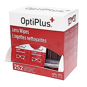OptiPlus Eyeglass Lens Wipes l Pre-Moistened l Cleaning Wipes for Glasses, Computer & Laptops Screens, Smart Phones, Optical Lens, Goggles, and Watch Screen l Quick-Dry & Scratch-Free | 252 Count