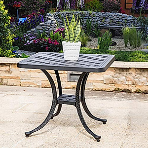 Elm Plus EPL1004 Outdoor 21" Square Cast Aluminum Patio Side Table, Black Finished