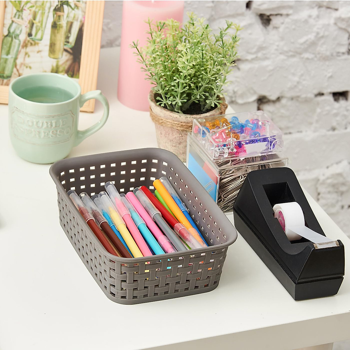 EZOWare Gray Plastic Knit Storage Trays, Desk Drawer Divider Bin for Office School Supplies Organizer - Pack of 4 (7.7x5.3x2.4 Inch)