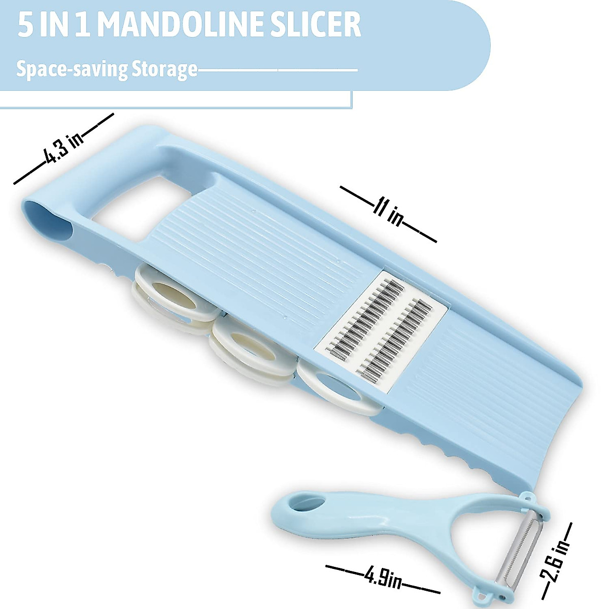 NACOLUS 5 in 1 Mandoline Slicer for Kitchen, Vegetable Slicer Multi Blade Potato Chip, Veggie Slicer, Vegetable Cutter, Julienne Shredder and peeler For Small Job In Kitchen Blue