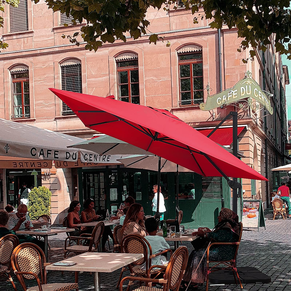Sunnyglade 10x10Ft Cantilever Patio Umbrella Square Deluxe Offset Umbrella 360°Rotation & Integrated Tilting System Heavy Duty Patio Hanging Umbrella for Market Garden Deck Pool Backyard Patio (Red)
