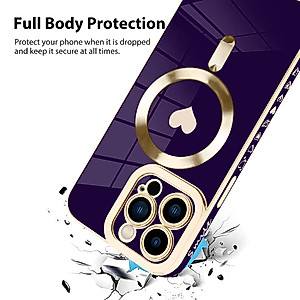 Bonoma for iPhone 13 Pro Max Case [Support Magsafe] Love Heart Pattern Magnetic Plating Electroplate Luxury Elegant Case Camera Protector Soft TPU Shockproof Protective Corner Back Cover -Purple