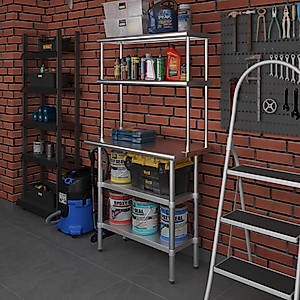 Amgood Stainless Steel Work Table with 2 Shelves | Metal Kitchen Prep Table & Shelving Combo (18" x 36" Table with 2 Shelves + 12" Overshelf)