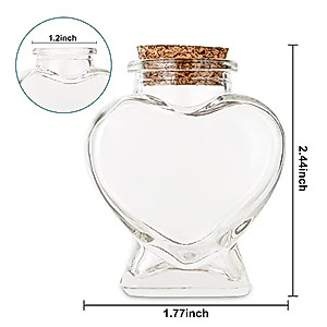 Wondeken Empty Mini Glass Heart-Shaped Bottles with Cork Stoppers, Decorative Glass Bottles with Cork Lid,Small Glass Bottles Jars for DIY Art Crafts Projects Decoration Party Supplies Wedding