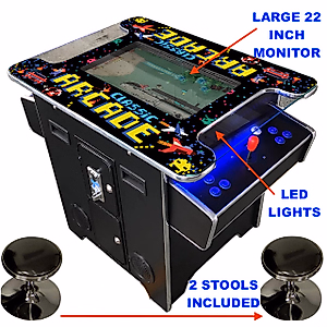 Top Us Video Arcades Full Size Commercial Grade Cocktail Arcade Machine 2 Player Retro 60 Games 22" LCD Screen Tempered Glass 2 Stools Included 5 Year Warranty Black