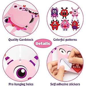 Haooryx Valentine's Paper Craft Kits - 30Pcs DIY Monster Paper Hanging Ornaments Make Your Own Valentine's Day Exchange Gift Card Decorations Kids Home Decor Classroom Mix Match Art Handcraft Supplies