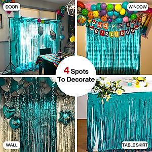 PartyWoo Foil Curtain 2 pcs, 3.3x6.6 ft Metallic Peacock Blue Tinsel Curtains, Backdrop Curtain, Foil Fringe Curtains, String Curtain, Birthday Decorations, Party Backdrop, Wedding Backdrop