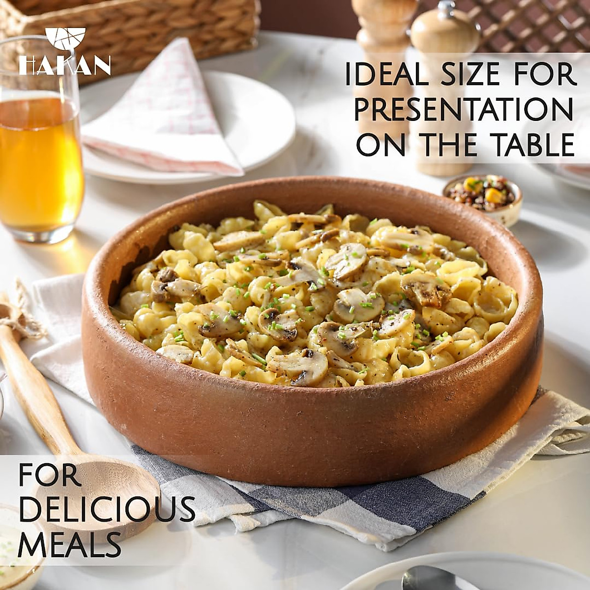 Hakan Natural & Handmade Terracotta Pan for Cooking | Authentic Clay Pan, Cazuela Dish, Ancient Mexican Clay Cookware, Earthenware Mud, Pottery Kitchenware (Midi 14 in)