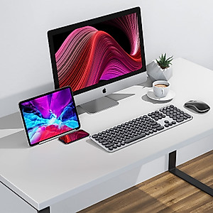 Multi-Device Bluetooth Keyboard Mouse, Full Size 2.4GHz Rechargeable Wireless Keyboard Mouse Combo, Connect up to 3 Devices for Windows, Android, Mac OS