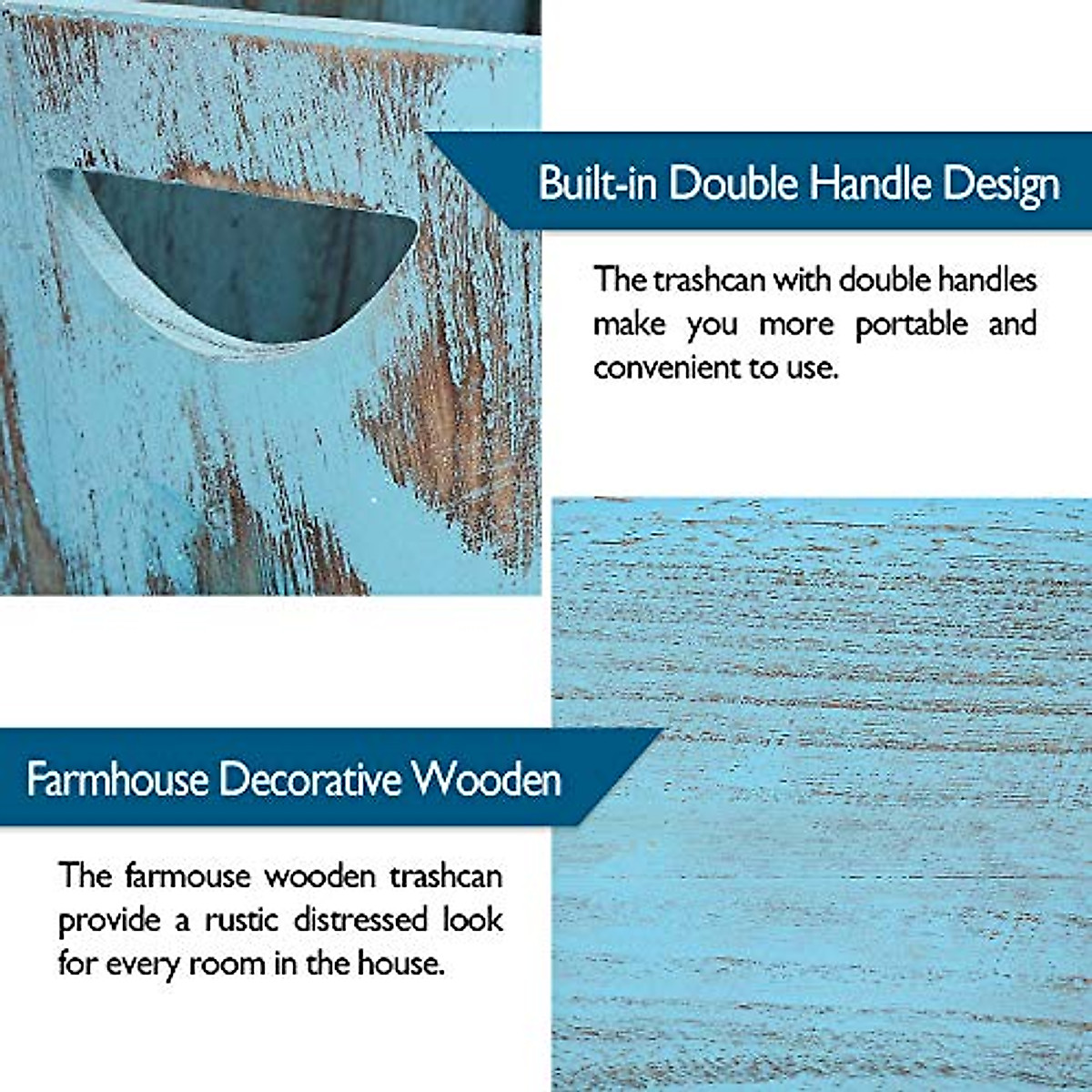 Honest Wood Trash Can,Rustic Farmhouse Style Wastebasket Bin with Handle for Living Room,Bedroom,Bathroom,Kitchen,Office(Blue)