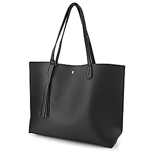 Minimalist Clean Cut Pebbled Faux Leather Tote Womens Shoulder Handbag (Black)