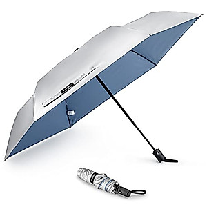 G4Free Small Mini UV Protection Travel Umbrella, Ultra Lightweight Auto Open Close Compact Sun Blocking Umbrella for Women (Blue/Silver)