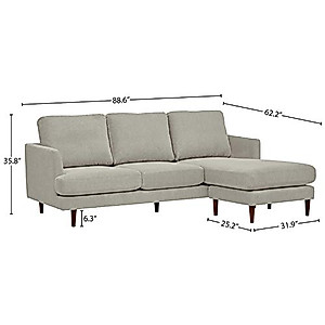 Amazon Brand – Rivet Goodwin Modern Reversible Sectional Sofa Couch, 88.6"W, Light Grey