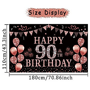 Trgowaul 90th Birthday Decorations Rose Gold 90 Year Old Birthday Backdrop Banner for Women Happy 90th Birthday Party Suppiles Photography Supplies Background Happy 90th Birthday Decoration