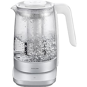 ZWILLING Enfinigy Glass Kettle 1.7L, Tea Kettle, 6 Preset Temps for the Perfect Cup, Tea Timer, Silver