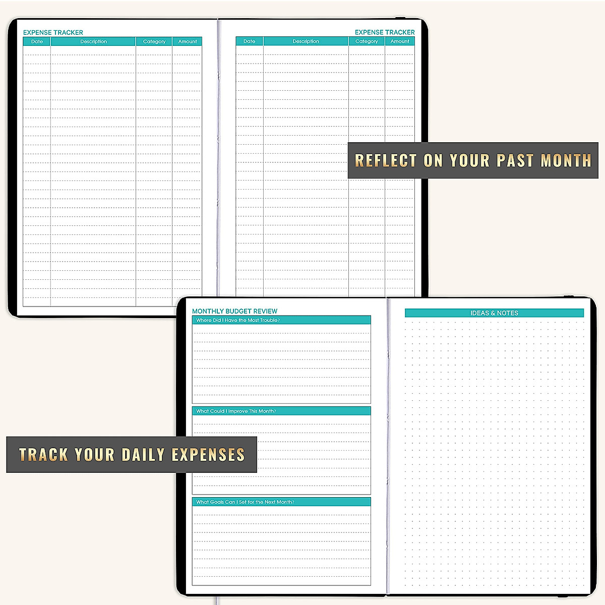 Budget Planner - Monthly Budget Book and Expense Tracker Notebook, Faux Leather Hardcover Financial Organizer, 6.3" x 8.4" Undated Bill Organizer with Pocket + Stickers + Premium Paper - Black