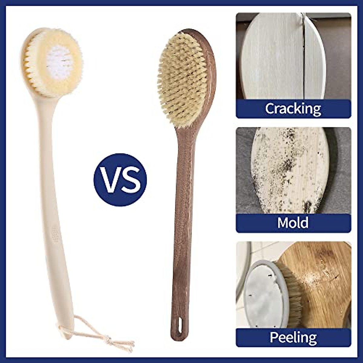 KUMBAZZ Back Brush Long Handle for Shower - Never Mold Bath Back Brush Back Scrubber for Shower,Wet or Dry Brushing,Shower Brush for Men & Women (Green)