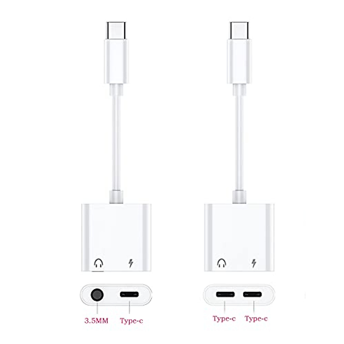 USB-C to 3.5mm and Dual USB-C Headphone Charging Adapter,2 in 1 Type C to Aux Audio Jack with PD Fast Charging Compatible with Samsung S22/S21 Note20/10 Pixel 5/4 iPad Pro Air.(2Pack)