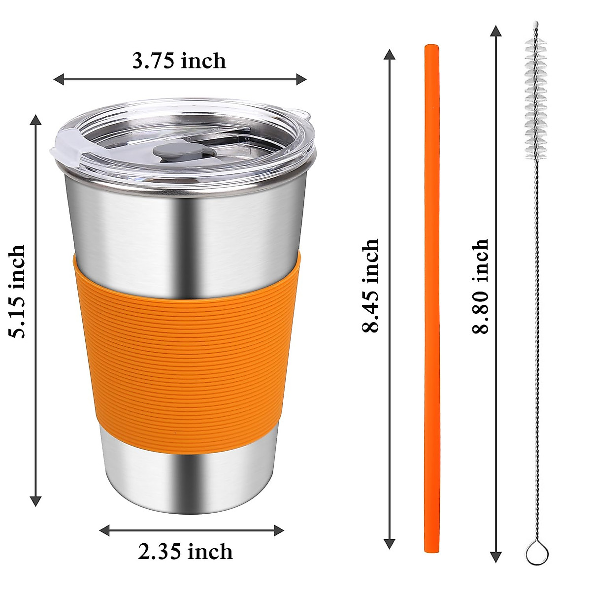 Rommeka Stainless Steel Cups, 5 Pack 16oz Kids Drinking Glasses Spill Proof Metal Tumblers Cups with Lids and Straws for Toddlers and Adults