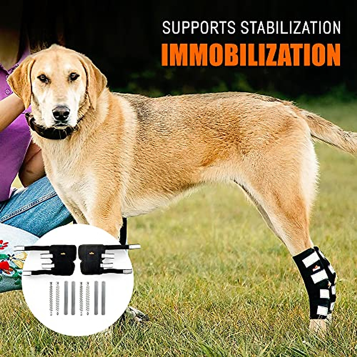 NeoAlly - 3-in-1 Long Rear Leg Hock Brace, Dog Leg Brace for Rear Leg with Rigid & Spring Inserts, Hock and Ankle Support, Dog Leg Sleeve with Reflective Straps, XL, 1 Pair